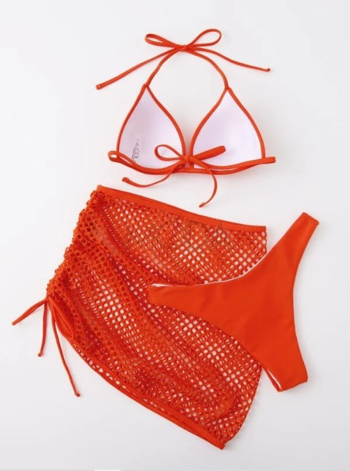 Oranžové push-up dvojdielne plavky s plážovou sukňou | iMODA.sk