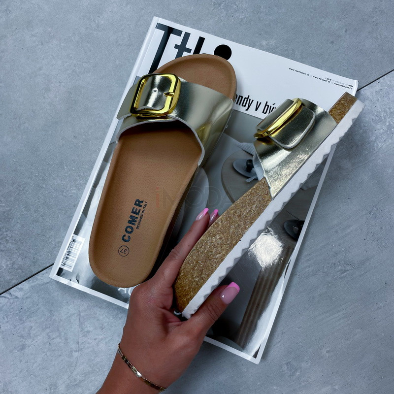 Zlaté korkové šľapky | iMODA.sk